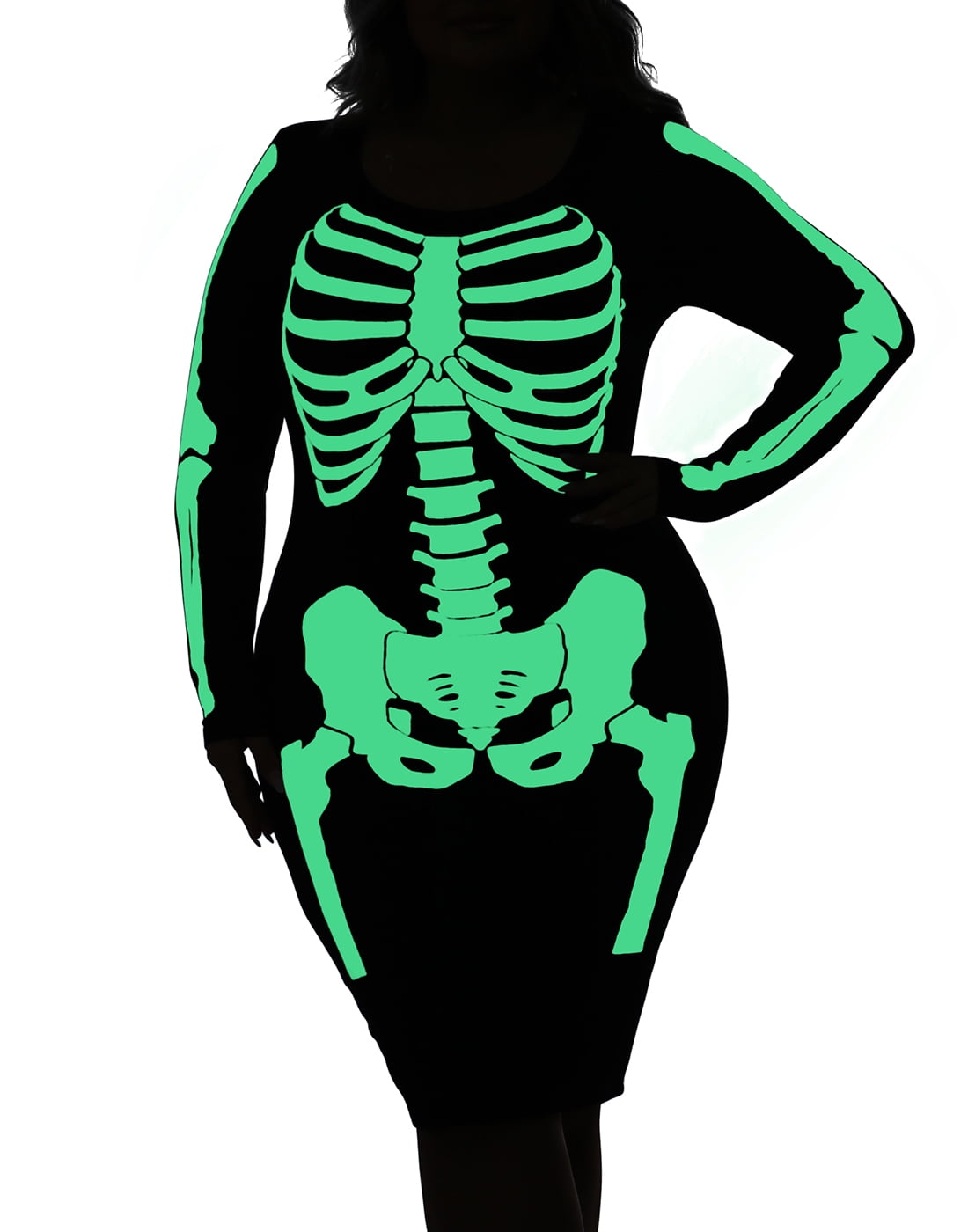 HDE Plus Size Skeleton Dress Stretchy Long Sleeve Halloween Costume ...