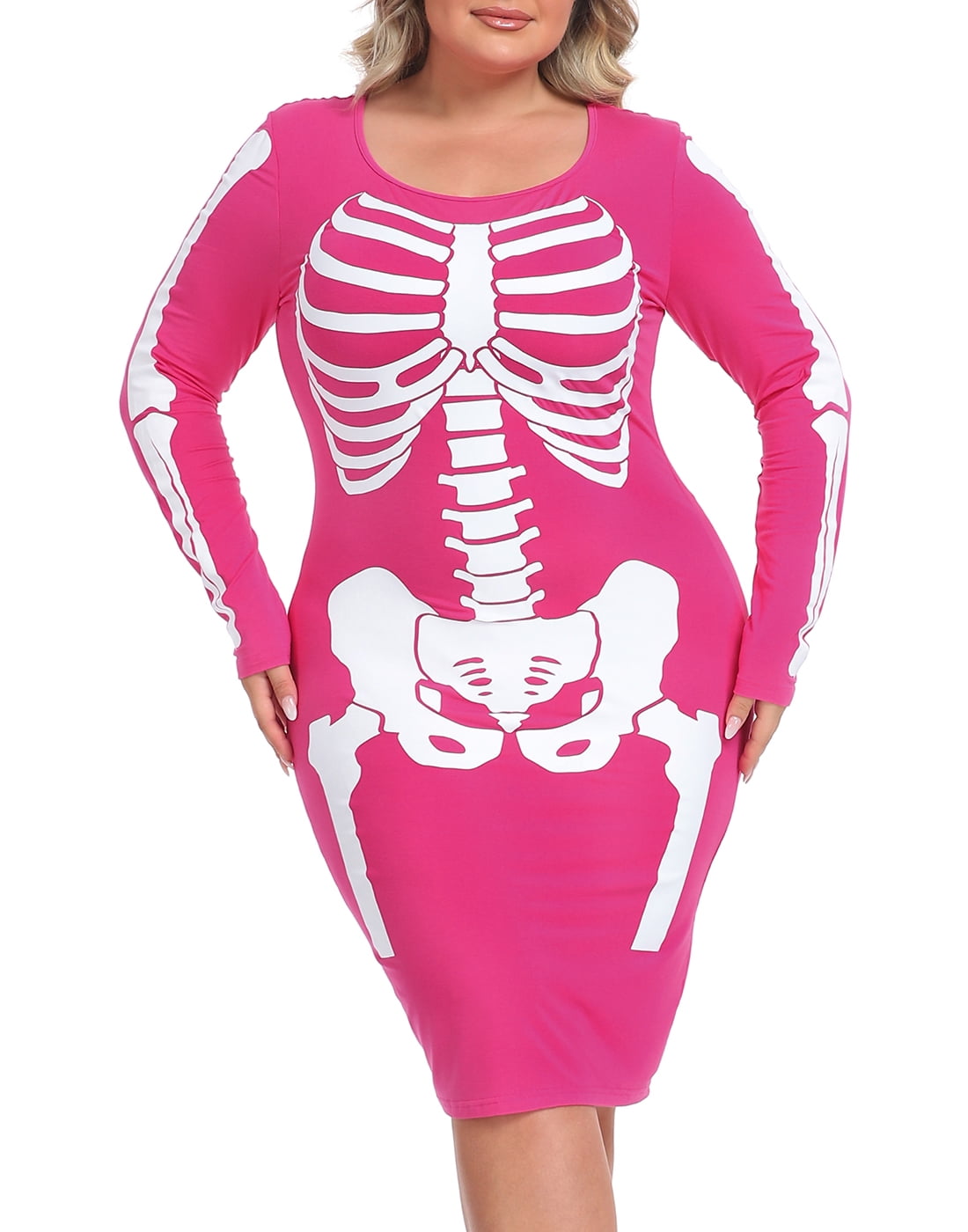 HDE Plus Size Skeleton Dress Stretchy Long Sleeve Halloween Costume Hot ...