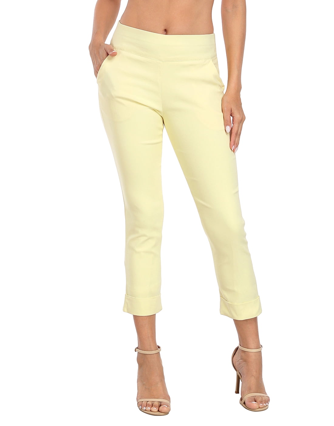 HDE Pull On Capri Pants For Women with Pockets Elastic Waist Cropped ...