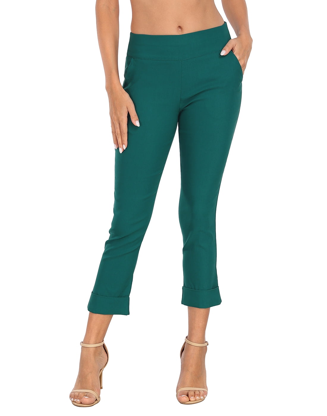 HDE Pull On Capri Pants For Women with Pockets Elastic Waist Cropped ...
