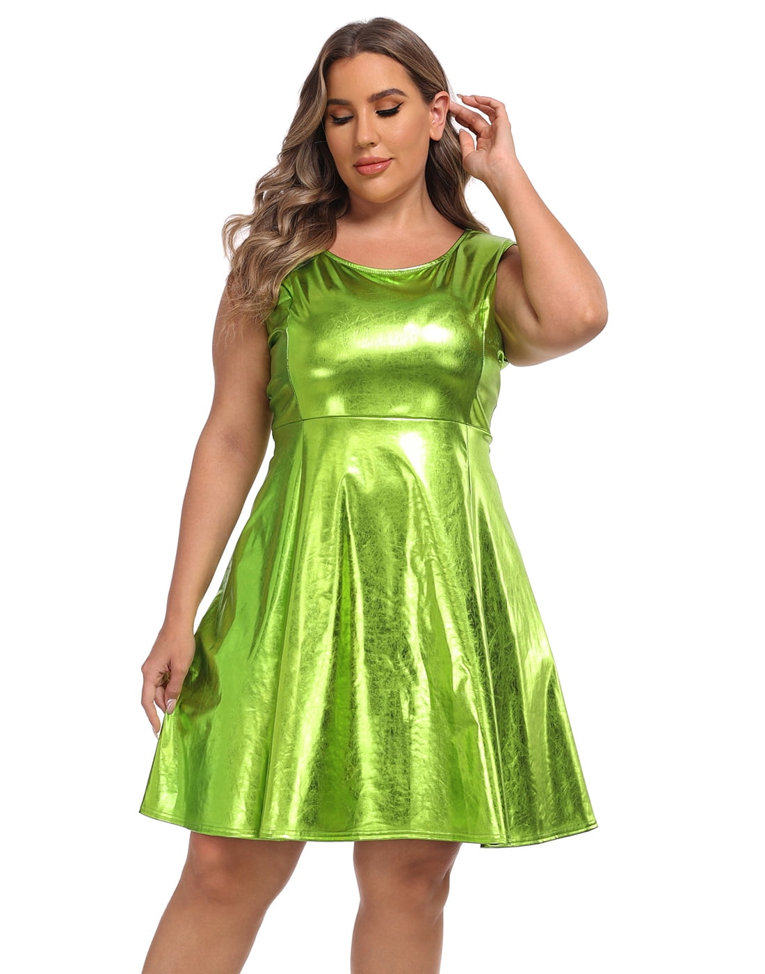 HDE Shiny Metallic Alien Costume Dress Futuristic Sleeveless Space ...