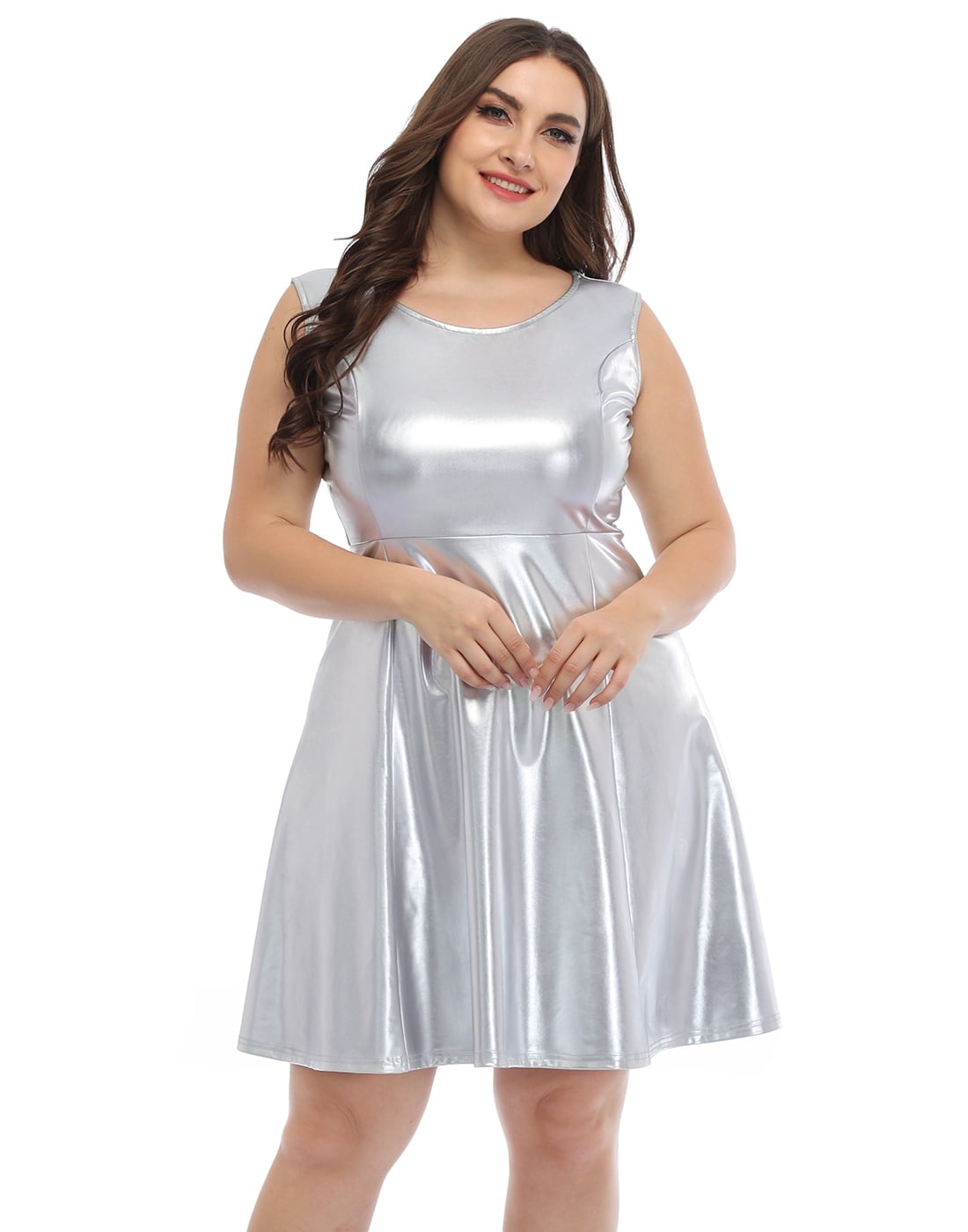 HDE Shiny Metallic Alien Costume Dress Futuristic Sleeveless Space ...