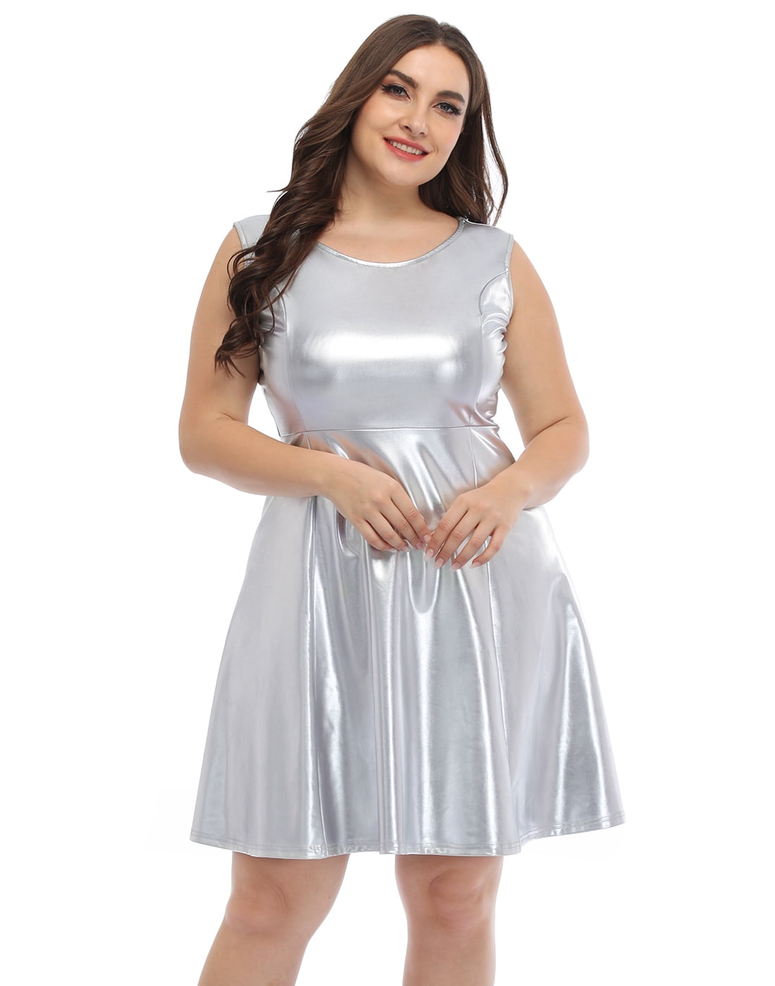 HDE Shiny Metallic Alien Costume Dress Futuristic Sleeveless Space ...