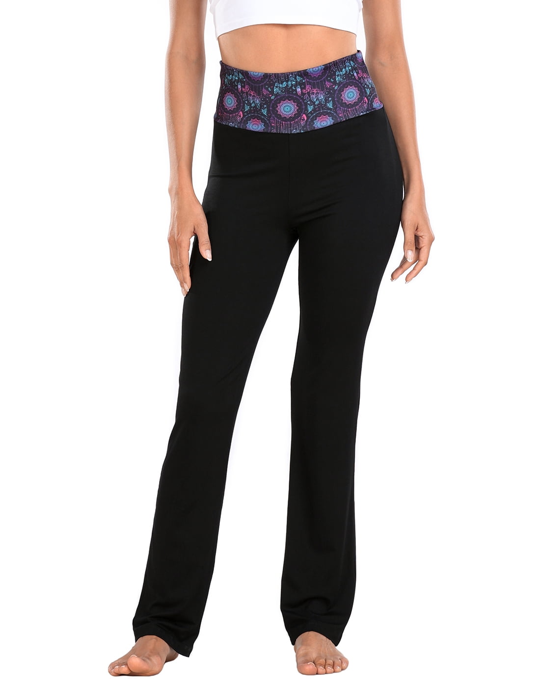 HDE Women's Color Block Fold Over Waist Yoga Pants Flare Leg Workout ...