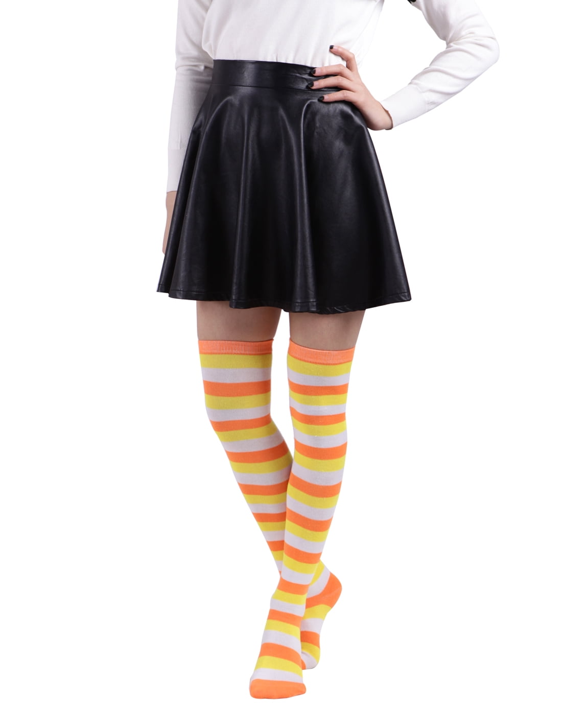 HDE Women's Extra Long Striped Socks Over Knee High Opaque Stockings ...