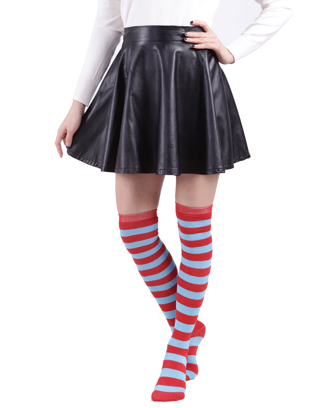 HDE Women's Extra Long Striped Socks Over Knee High Opaque Stockings ...