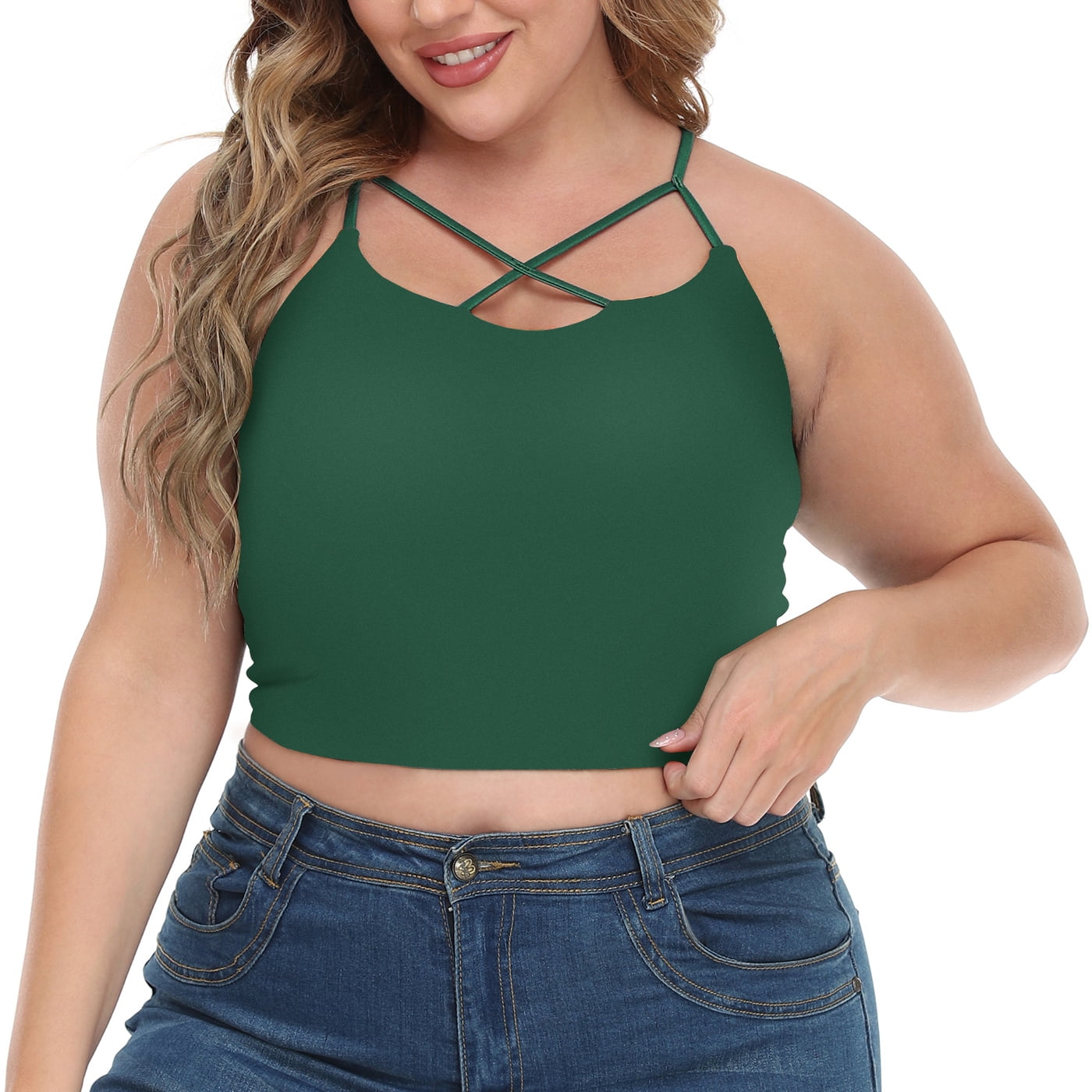 HDE Women's Plus Size Bralette Reversible Strappy Cami Green / Jungle ...