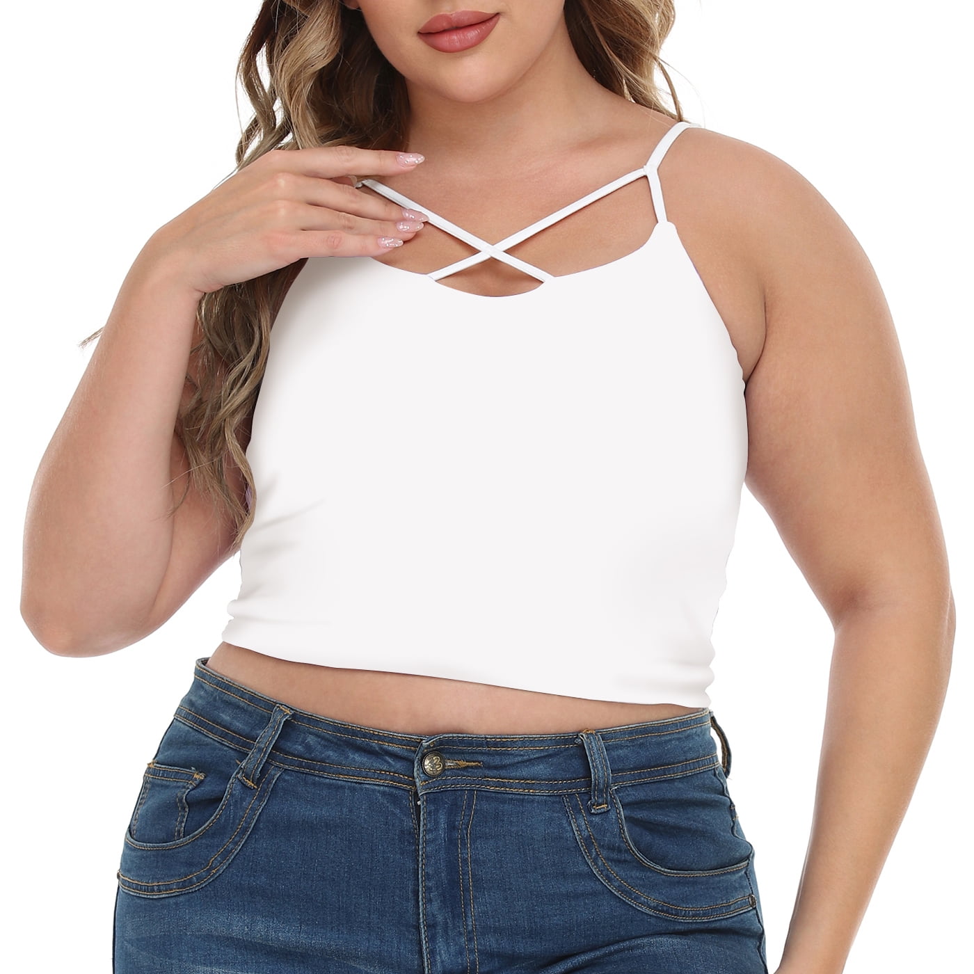 HDE Women's Plus Size Bralette Reversible Strappy Cami White / Lilac ...