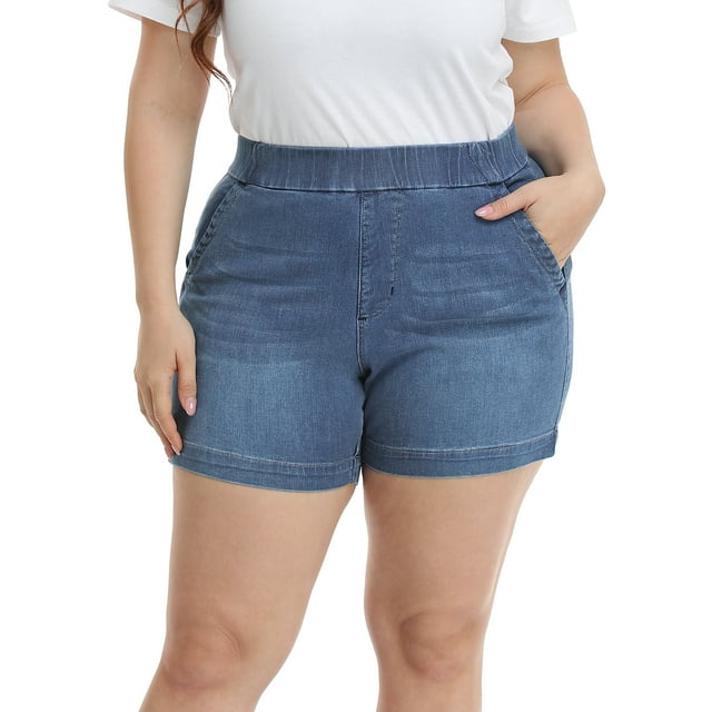 HDE Women's Plus Size Stretch Denim Elastic High Waisted Pull On Jean ...