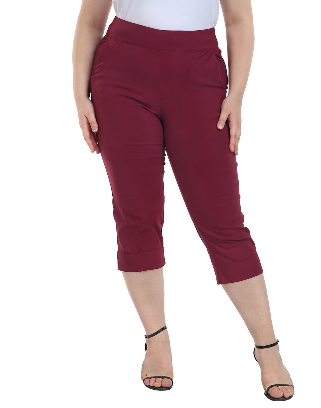 HDE Women's Plus Size Pull On Capris with Pockets Cropped Pants ...