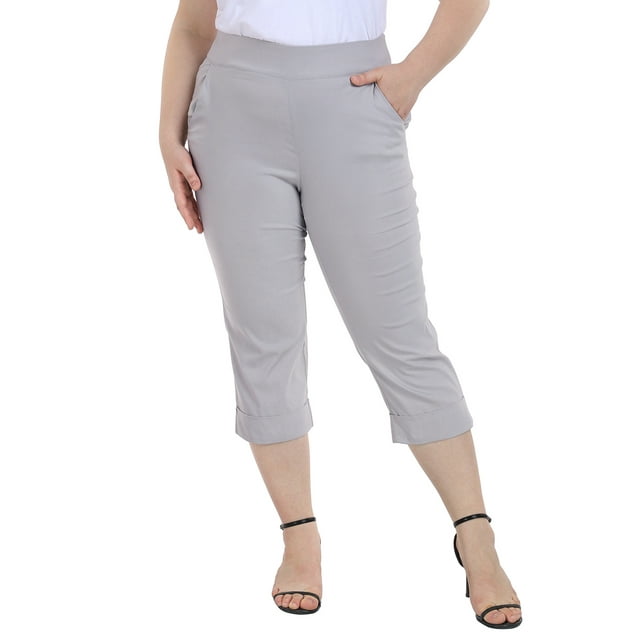 HDE Women's Plus Size Pull On Capris with Pockets Cropped Pants Cool ...