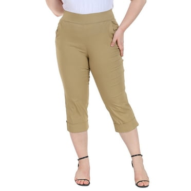 HDE Pull On Capri Pants For Women with Pockets Elastic Waist Cropped ...