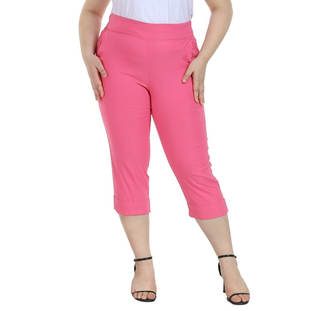 HDE Women's Plus Size Pull On Capris with Pockets Cropped Pants Hot Pink 2X - Walmart.com