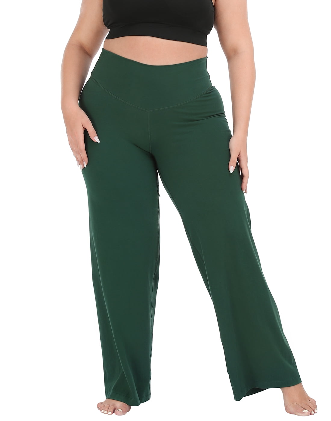 HDE Plus Size Yoga Pants, High Waisted, Wide Leg, Dark Green, 5X for ...