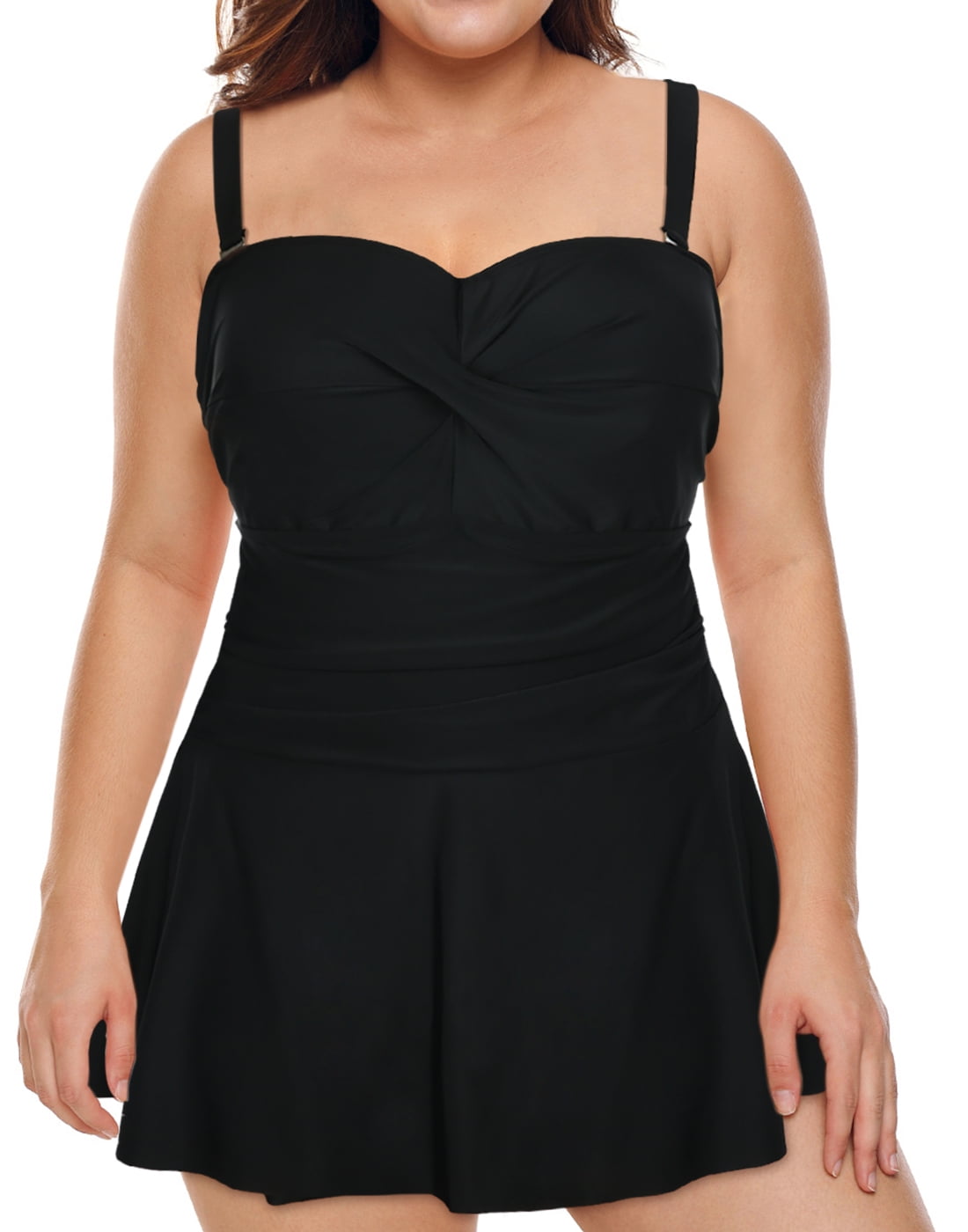 HDE Women's Plus Swim Dress Tummy Control One-Pieces Swimwear Black 28 ...