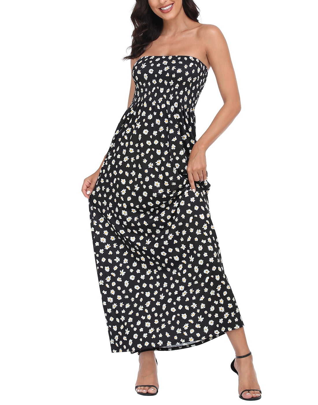 HDE Women's Strapless Maxi Dress Bohemian Sundress Black Daisy 2X - Walmart.com