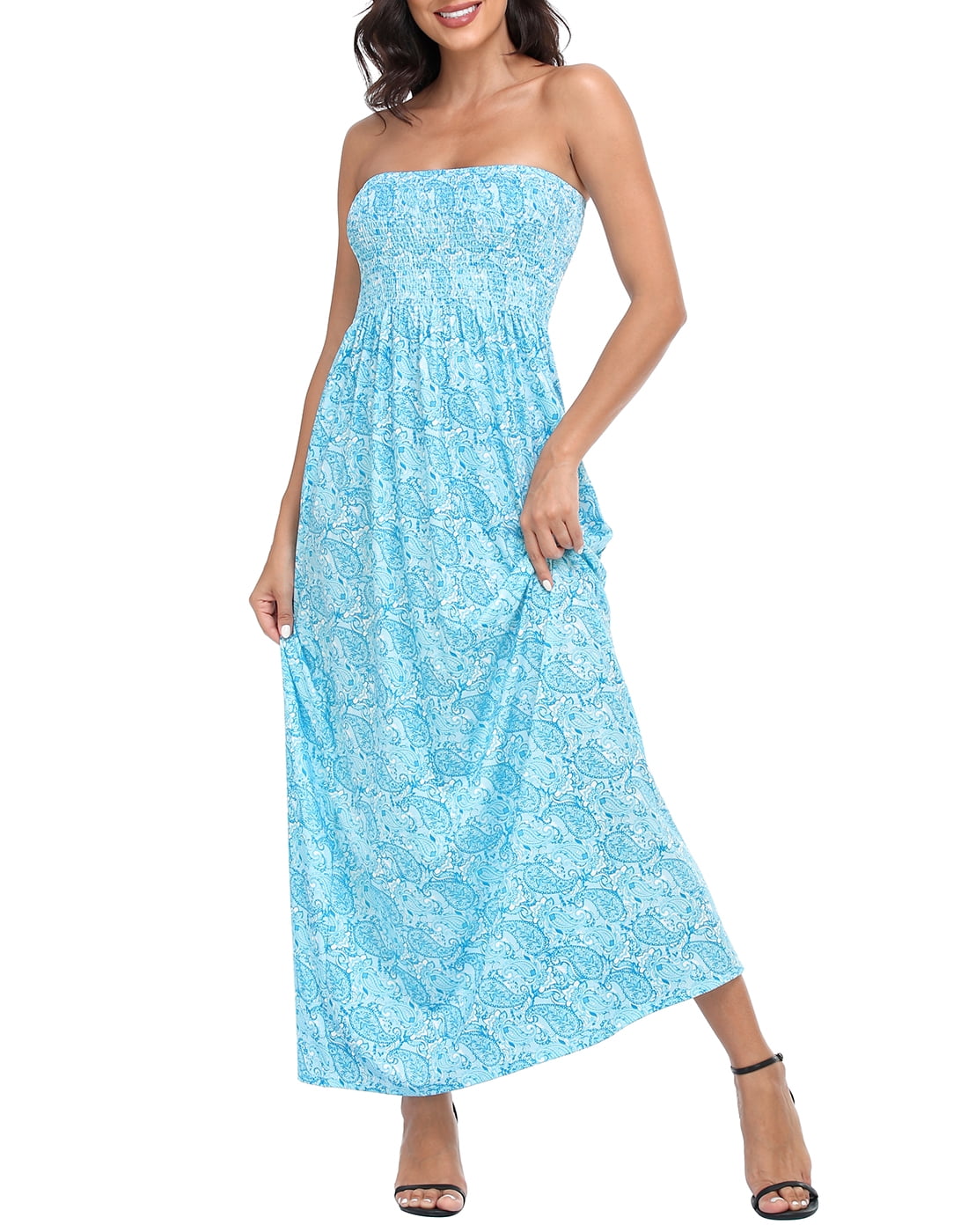 HDE Women's Strapless Maxi Dress Bohemian Sundress Teal Paisley 4X ...