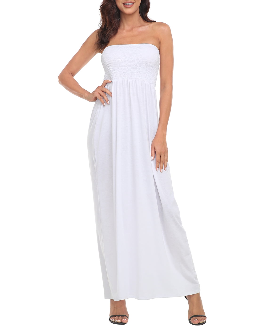 HDE Women's Boho Sundress Strapless Maxi Dress, White, Size 2X ...