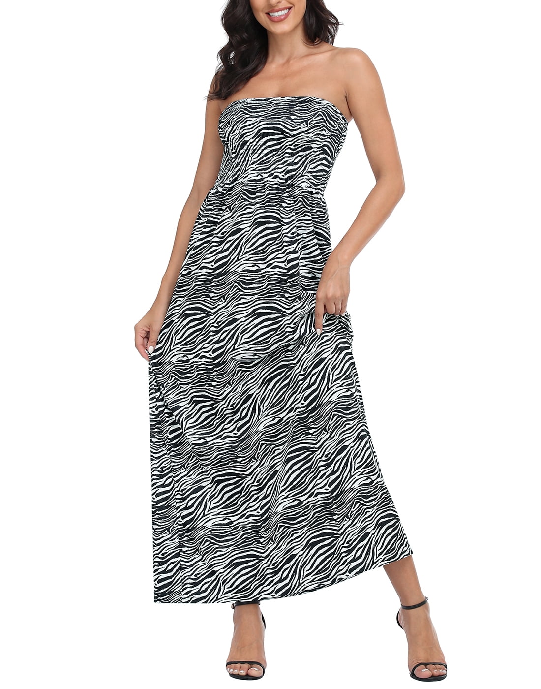 HDE Women's Strapless Maxi Dress Bohemian Sundress Zebra 2X - Walmart.com
