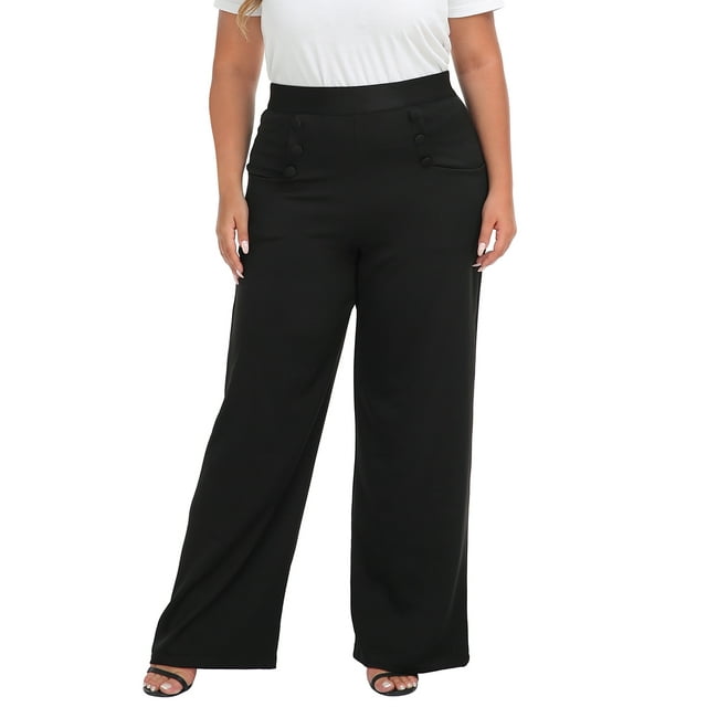 HDE Women's High Waisted Dress Pants, Wide Leg Palazzo Trouser, Size 1X ...