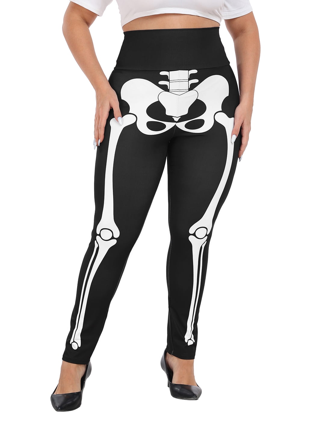 HDE Womens Plus Size Graphic Leggings Halloween Costume Tights Skeleton ...