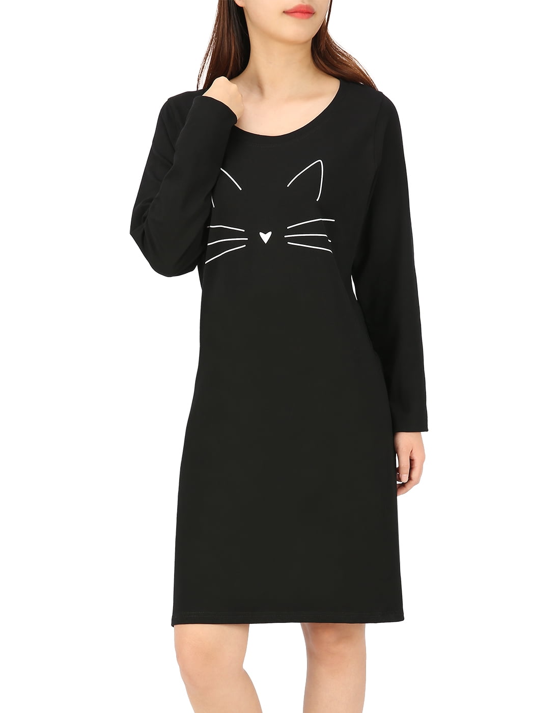 HDE Womens Sleepwear Cotton Nightgowns Long Sleeve Sleepshirt Print ...