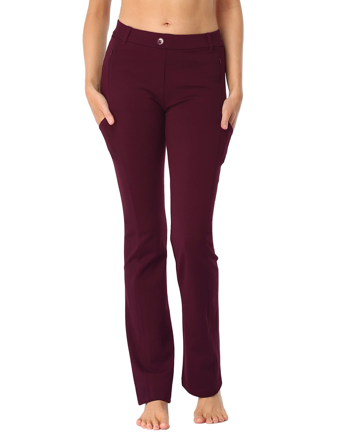 HDE Women's Yoga Dress Pants, Straight Leg, 8 Pockets, Burgundy - XL ...