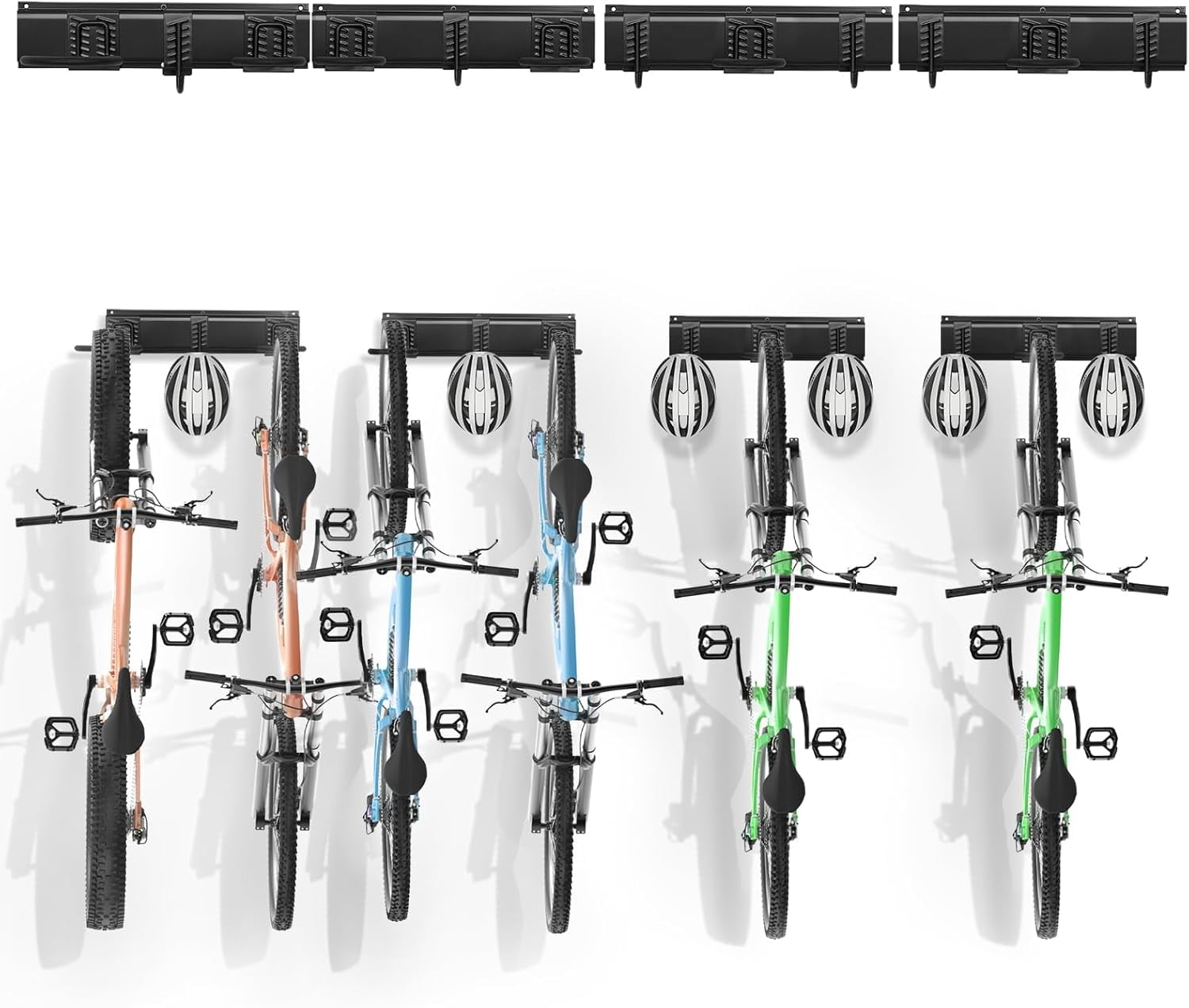 HDEY Bike Storage Rack, 6 Bike Racks and 6 Helmets Hooks, Wall Mount ...