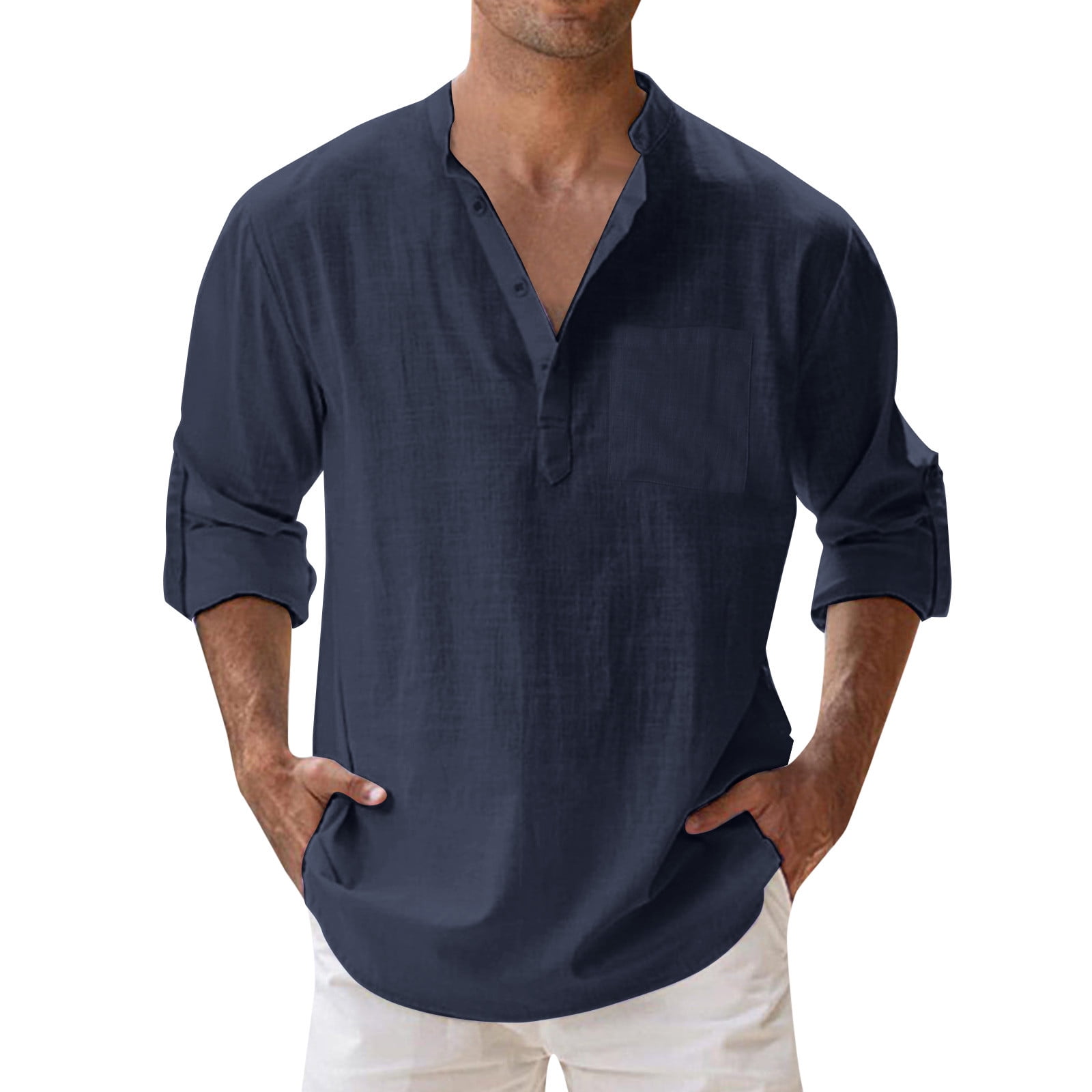 HDGB Men's Cotton Linen Henley Shirts with 3 Buttons, Casual 3/4 Sleeve ...