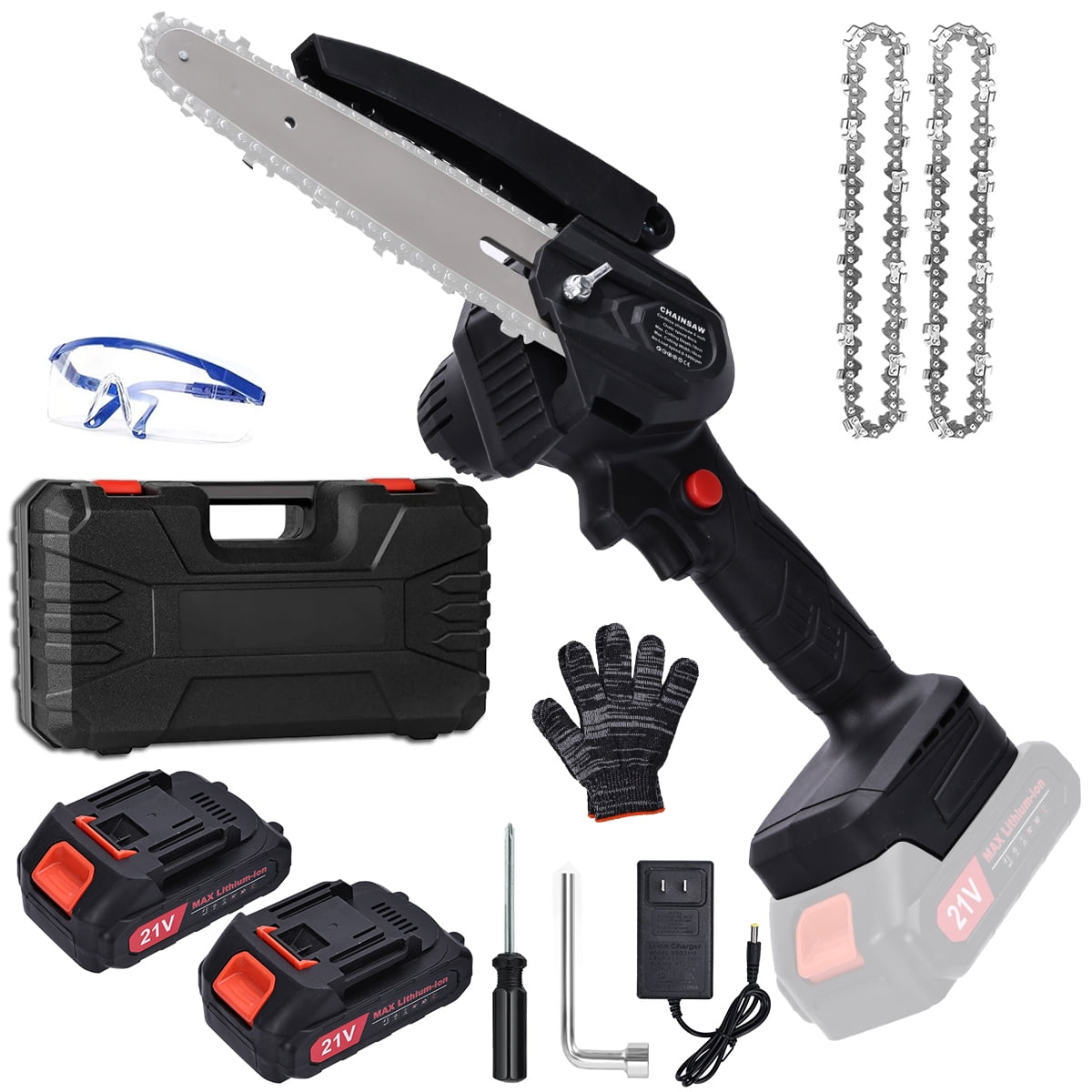 HDJ 6 inch Cordless Chainsaw with 2 Batteries, Portable One-Hand for ...
