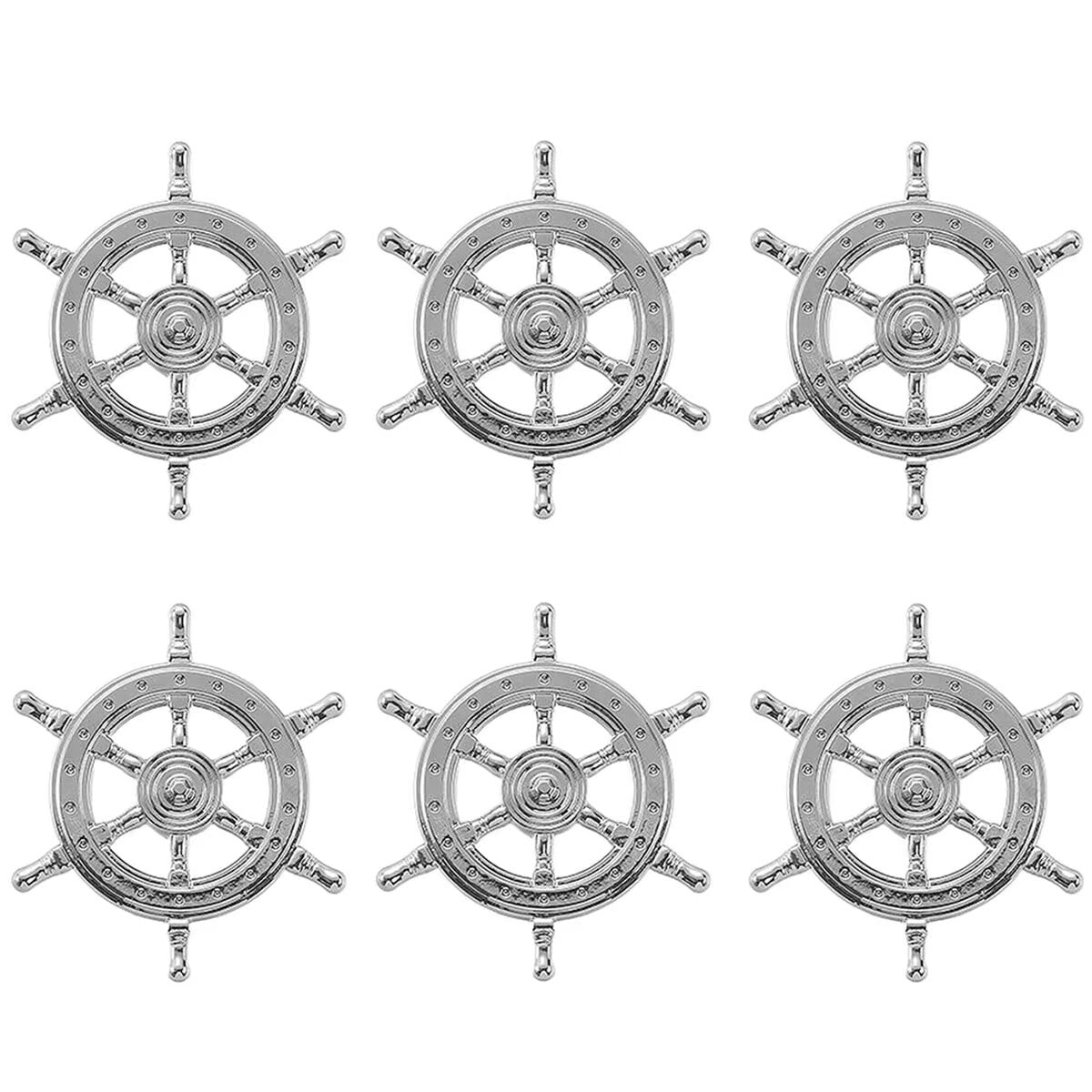 HDJNal 6pcs Nautical Rudder Wheel Knobs Decorative Zinc Alloy Chrome ...