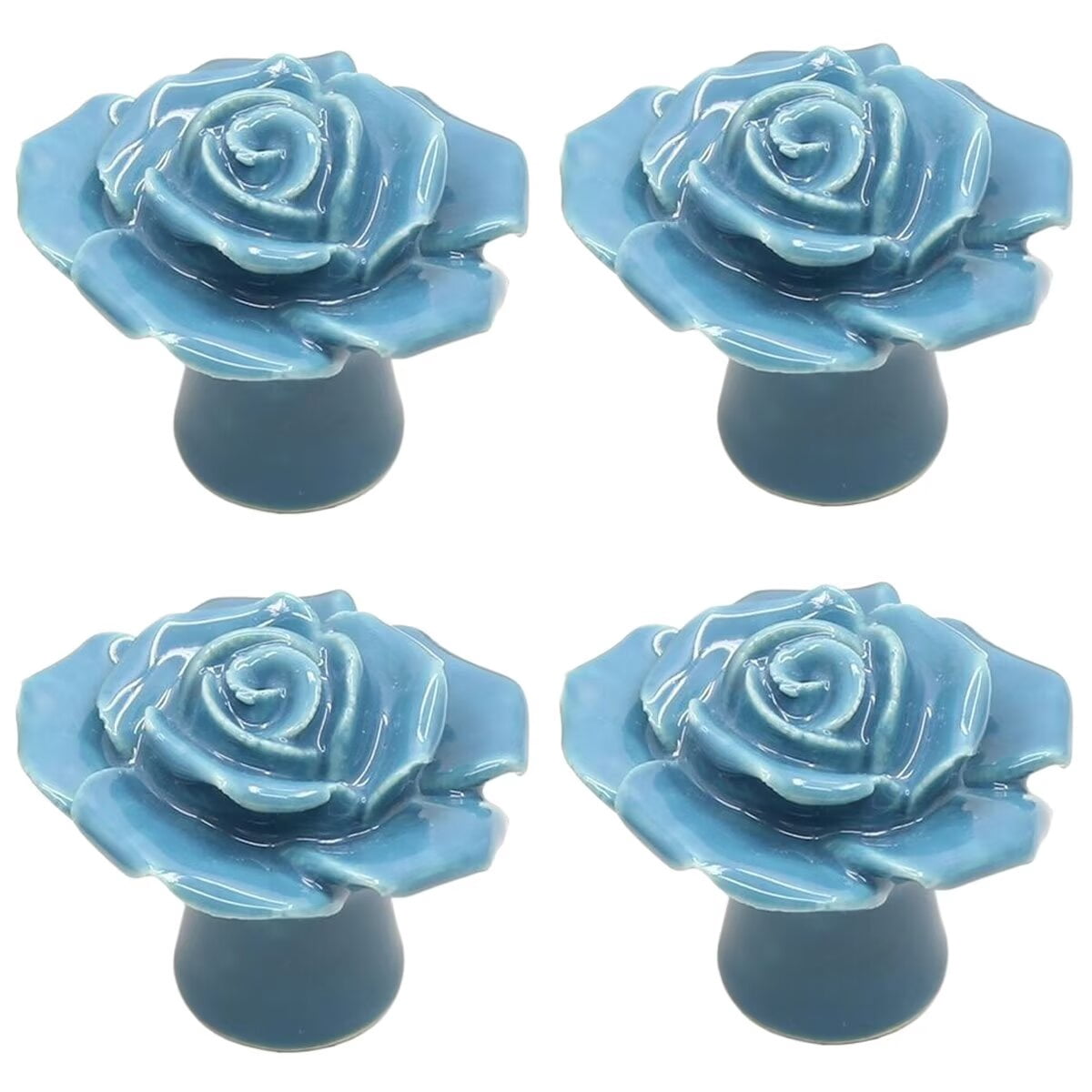 HDJNal Antique Blue Rose Flower Cabinet Knobs, Decorative Furniture ...