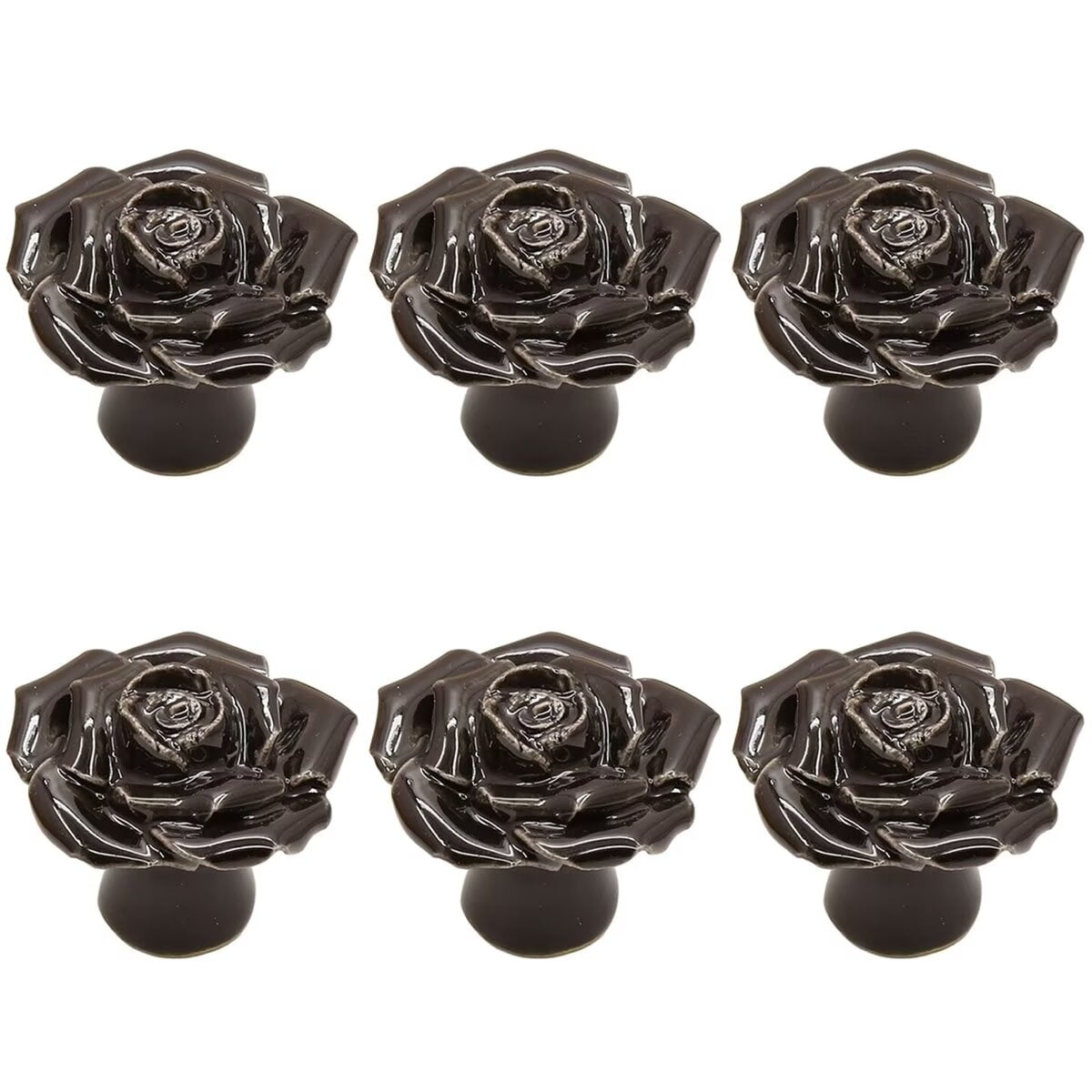 HDJNal Antique Rose Flower Cabinet Knobs, 6pcs Vintage Ceramics Handles Decorative Drawer Handle ...