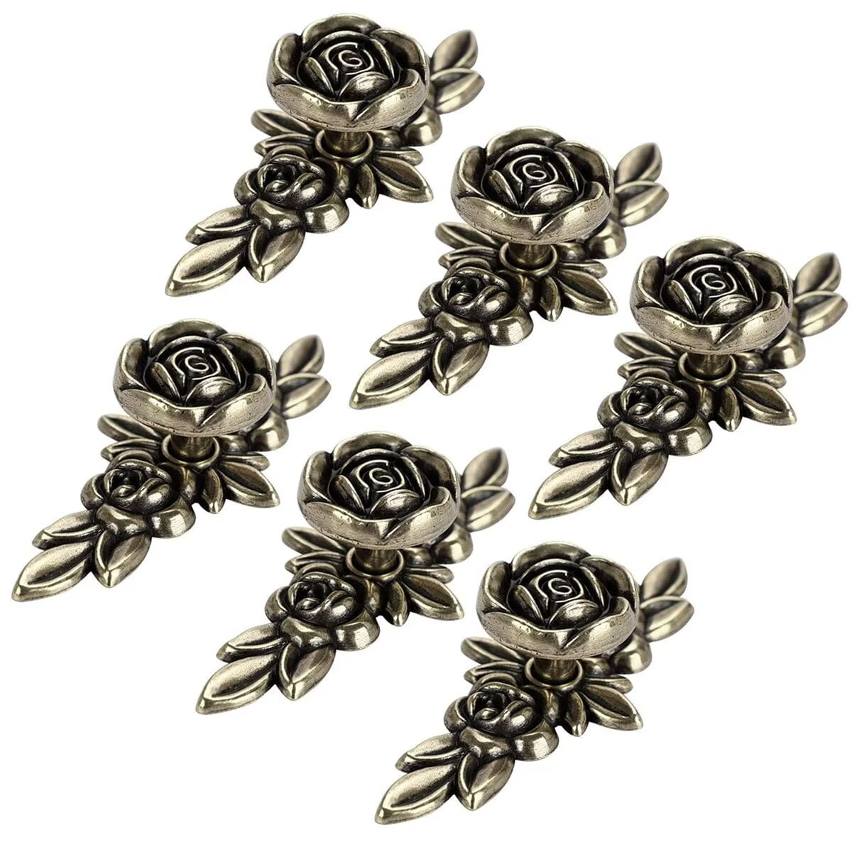 HDJNal Rose Cabinet Knobs with Backplate,Vintage Floral Drawer Knob ...