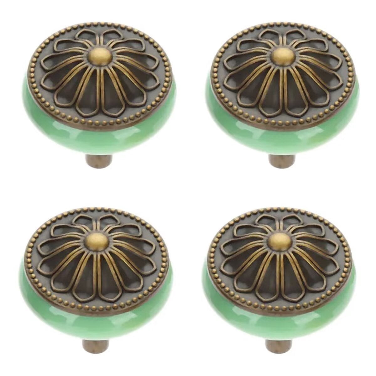 HDJNal Set of 4, Green Ceramic Knobs - Kitchen Cabinet Cupboard Door ...