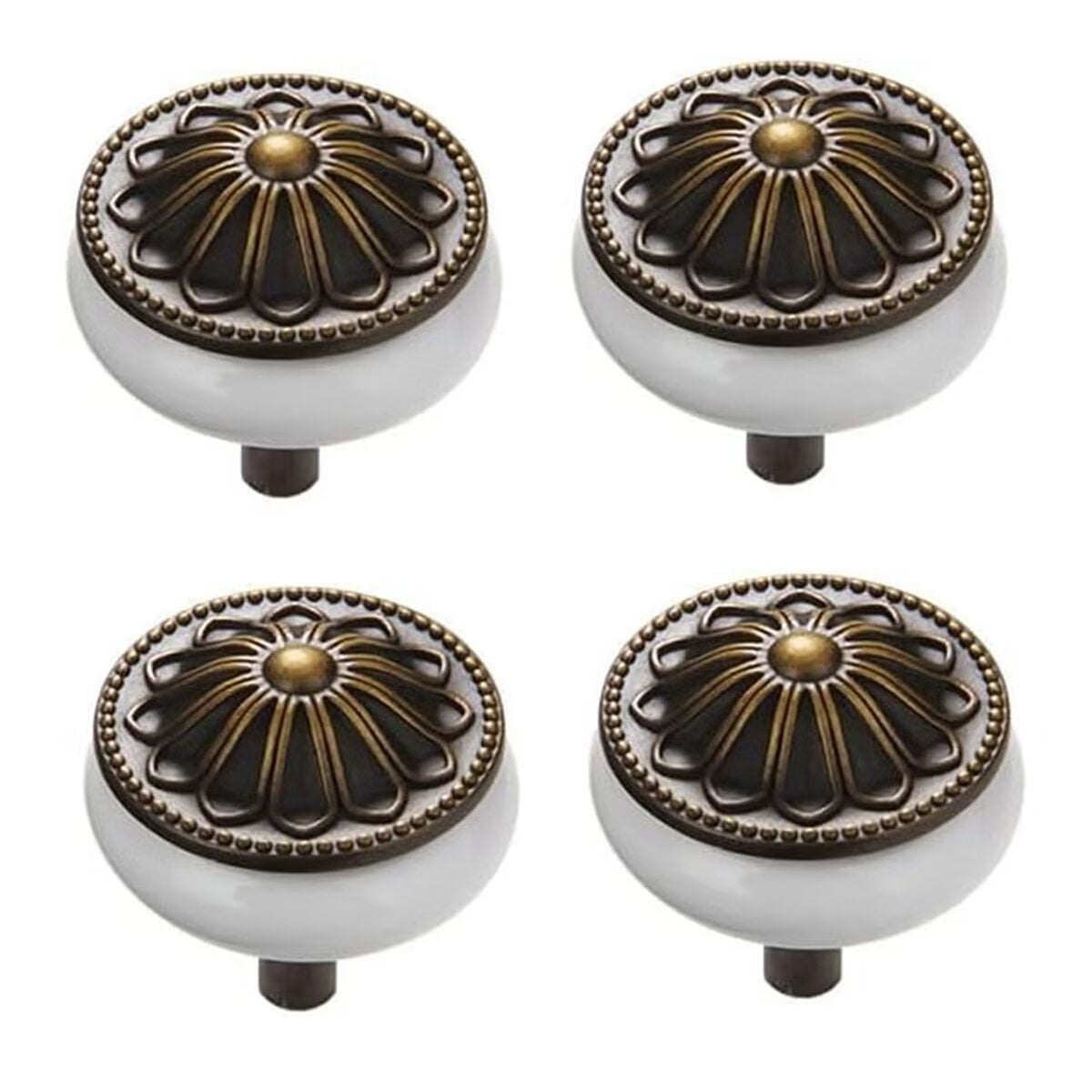 HDJNal Set of 4, White Ceramic Knobs - Kitchen Cabinet Cupboard Door ...