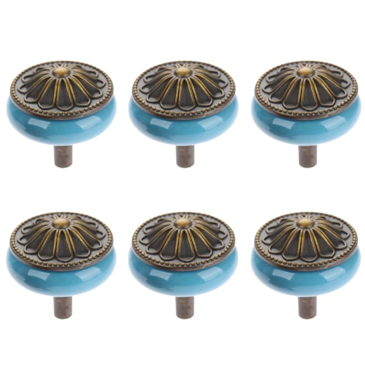HDJNal Set of 6,Blue Mushroom Shape Ceramic Knobs with Screws - 33mm ...