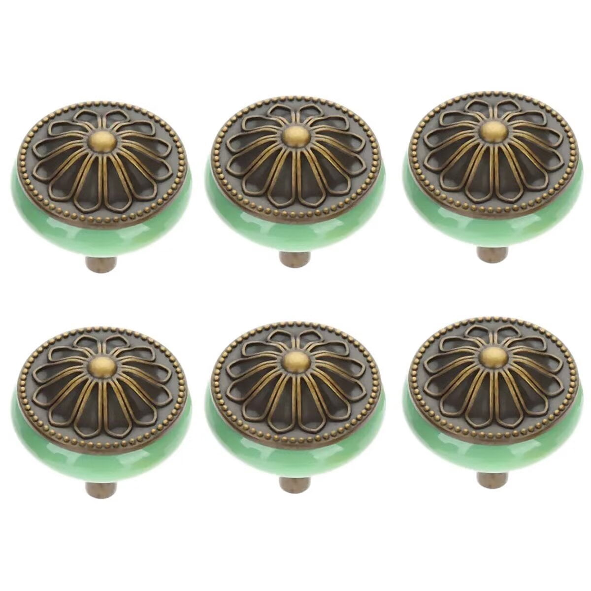 HDJNal Set of 6,Green Mushroom Shape Ceramic Knobs with Screws - 33mm ...