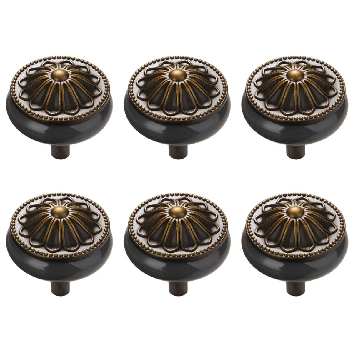 HDJNal Set of 6,Grey Mushroom Shape Ceramic Knobs with Screws - 33mm ...
