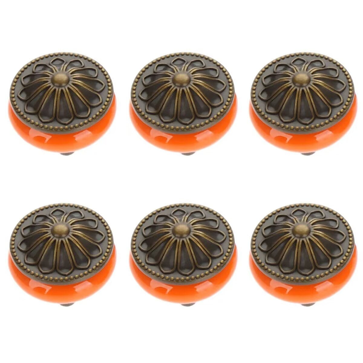 HDJNal Set of 6,Orange Mushroom Shape Ceramic Knobs with Screws - 33mm ...