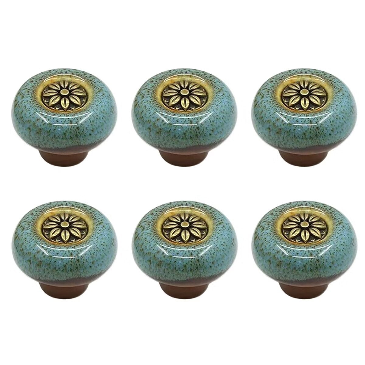 HDJNal Set of 6,Round Shape Ceramic Knobs with Screws - 32mm Diameter ...