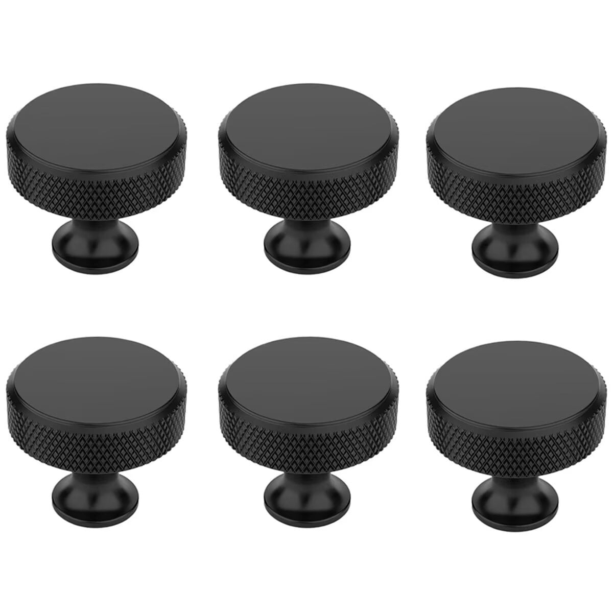 HDJNal Set of 6 pcs, Knurled Cabinet Drawer Knobs,Modern Black Round ...
