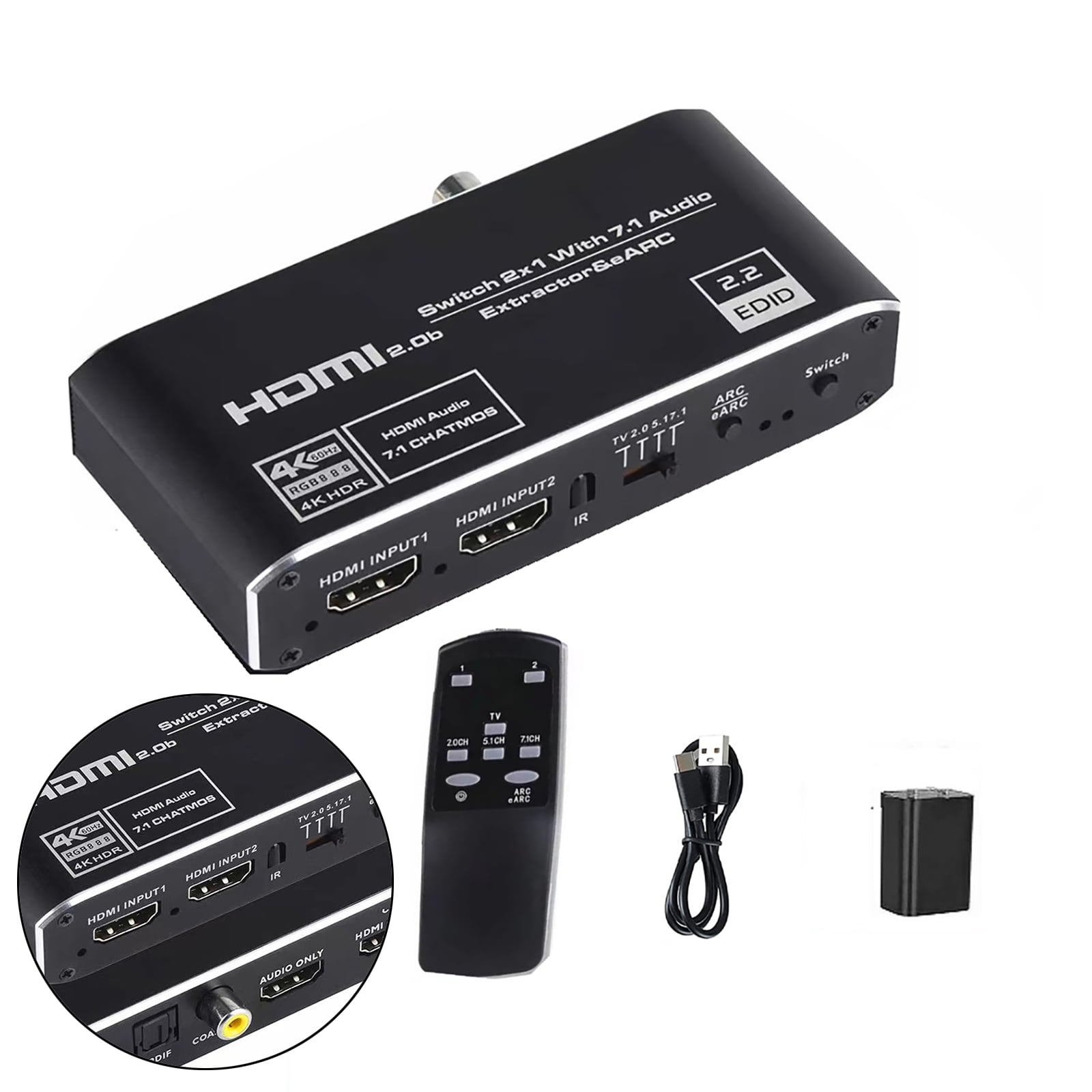HDMI 2.0b Switch with Audio Extractor Support ARC/eARC, 10-bit HDR ...