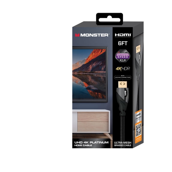 Monster HDMI 6-foot 2.0 Cable, 4K Resolution, 60 HZ, 21 GBPS, OLED QLED ...