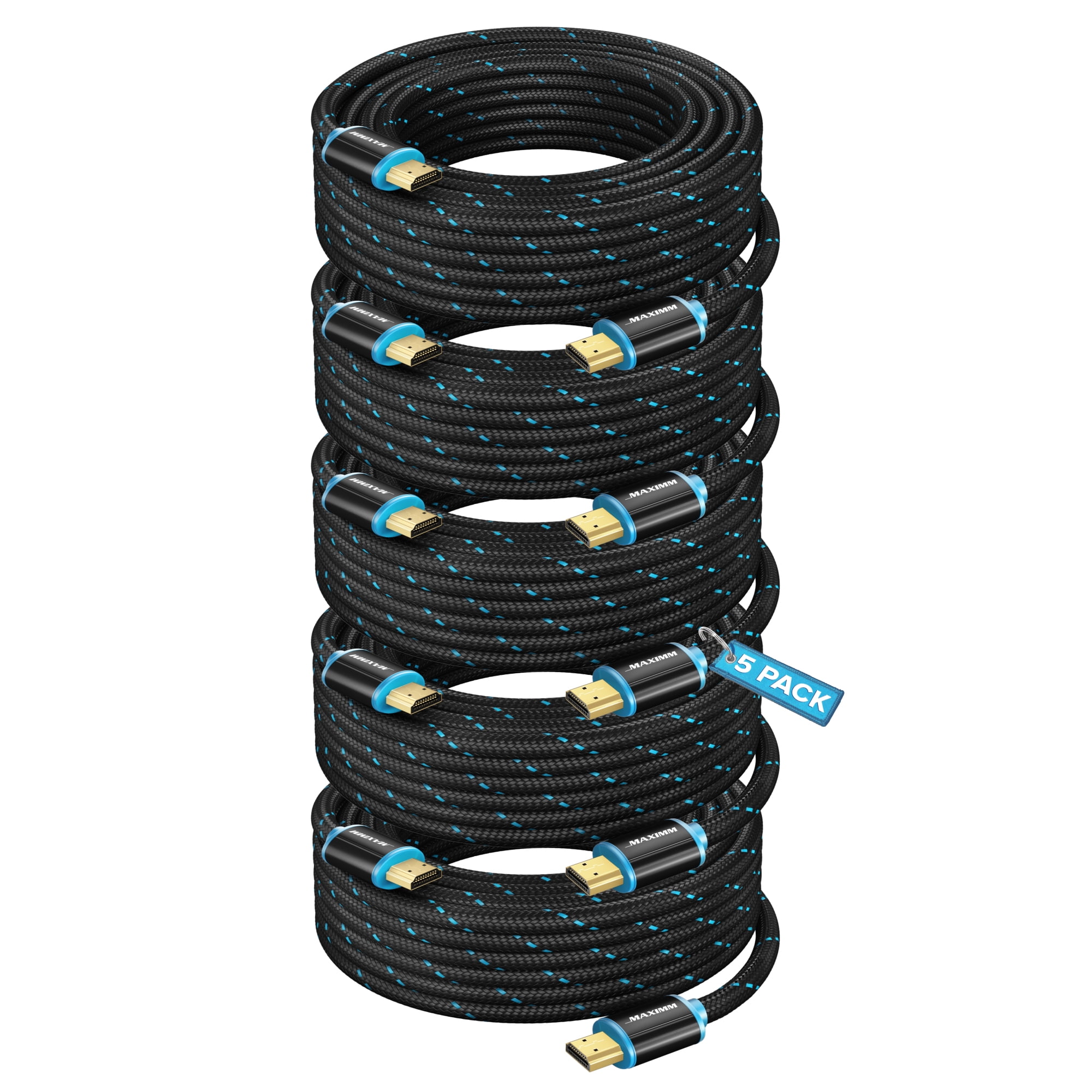 HDMI Cable 4K Ultra HD 25 Foot (5 Pack) Nylon Braided HDMI 2.0 Cable ...