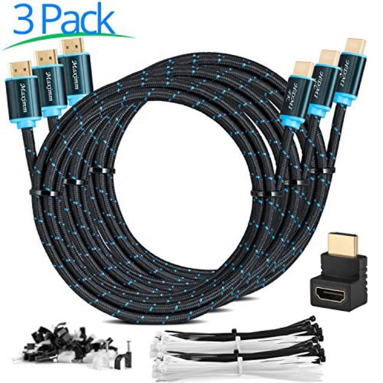 HDMI Cable 4K Ultra HD 8 Foot (3 Pack) Nylon Braided HDMI 2.0 Cable ...