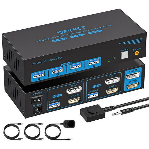 HDMI Displayport KVM Switch 2 Monitors 2 Computers 4K@60Hz DP KVM ...