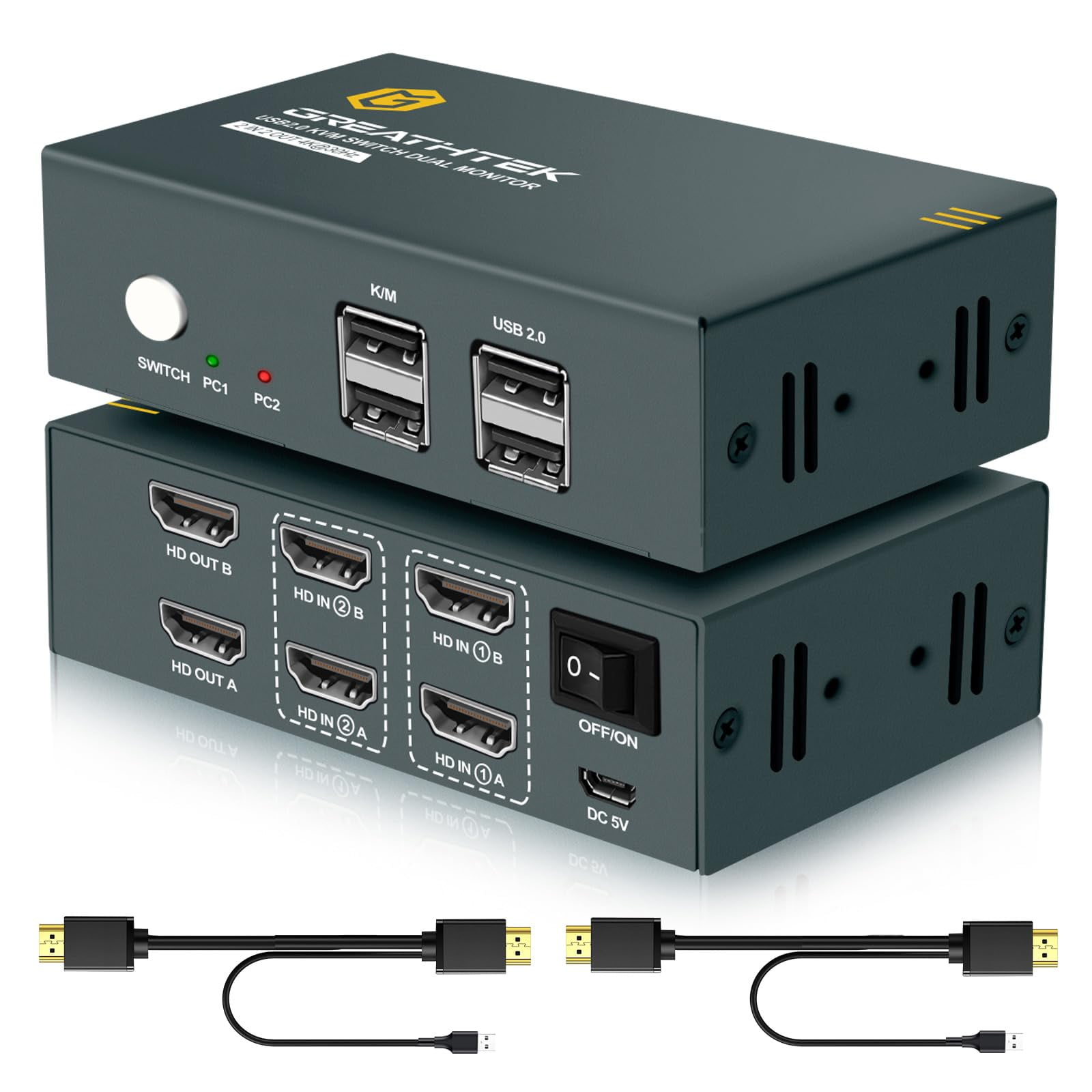 HDMI KVM Switch 2 KEF16 Monitors 2 Computers 4K@30Hz, Dual Monitor KVM Switch 2 PCs Share ...