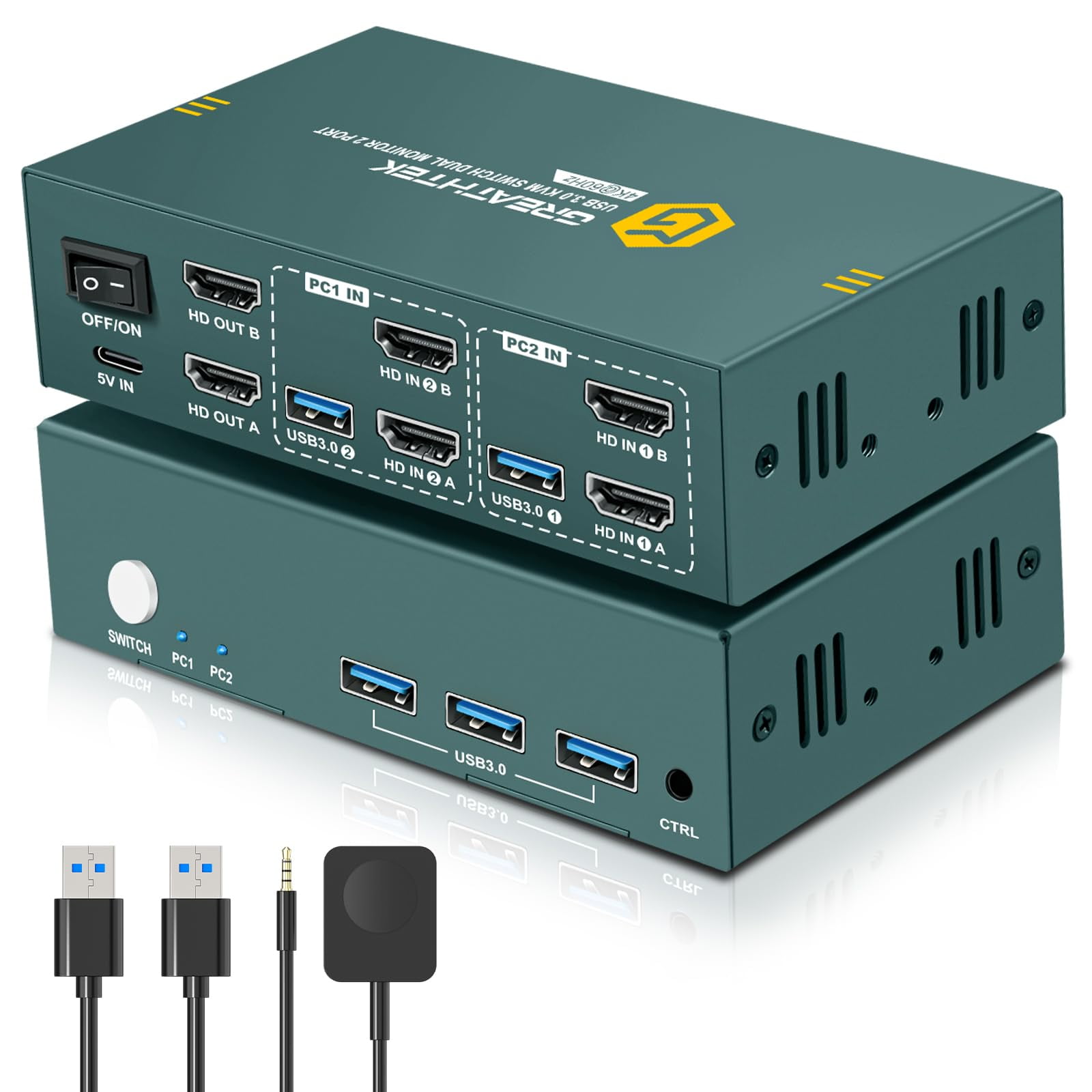 HDMI KVM Switch 2 KEF16 Monitors 2 Computers 4K@60Hz, USB3.0 KVM Switch ...
