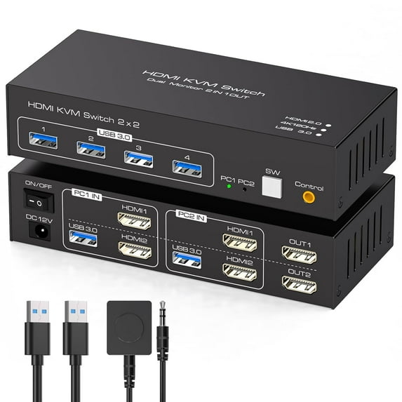 HDMI KVM Switch 2 Monitors 2 Computers 4K@120Hz USB 3.0 KVM Switch ...